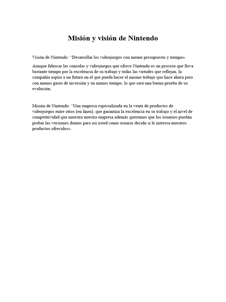 Mision y Visión de Nintendo | PDF