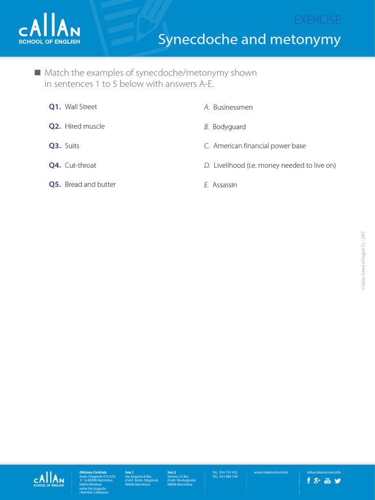 Synecdoche' and Metonymy' Exercise | PDF | Rhetorical Techniques