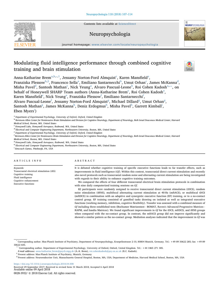 Modulating Fluid Intelligence Performance Through Combined Cogni 2018 | PDF | Working Memory ...
