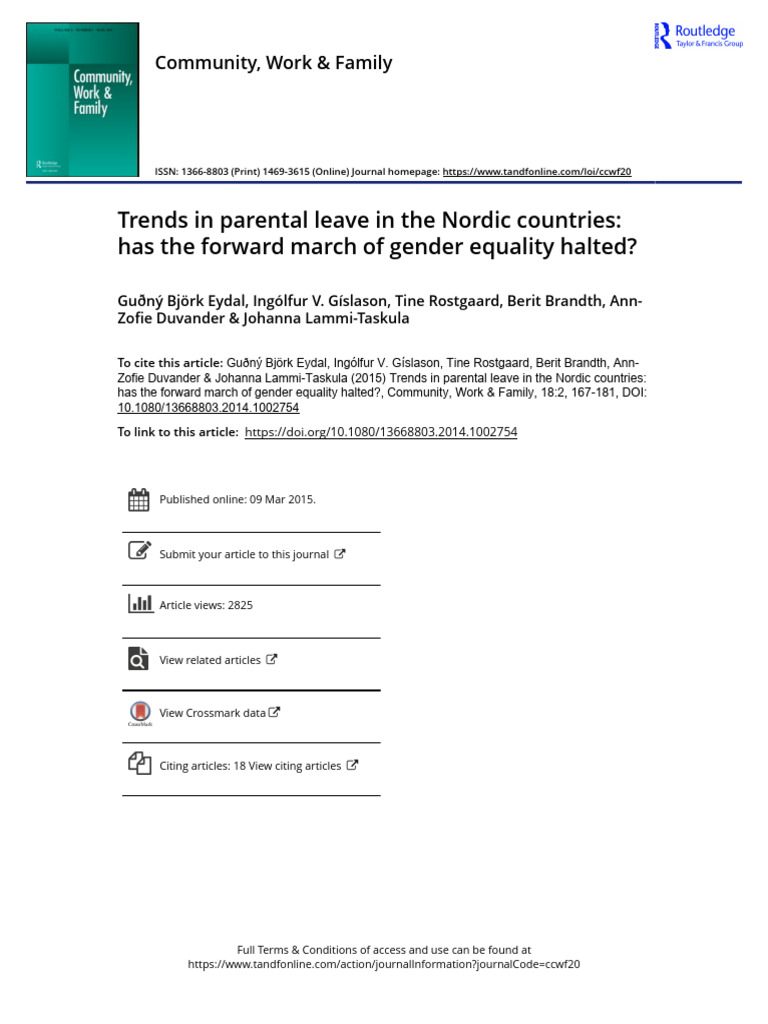 Trends in Parental Leave in The Nordic Countries Has The Forward March of Gender Equality Halted ...