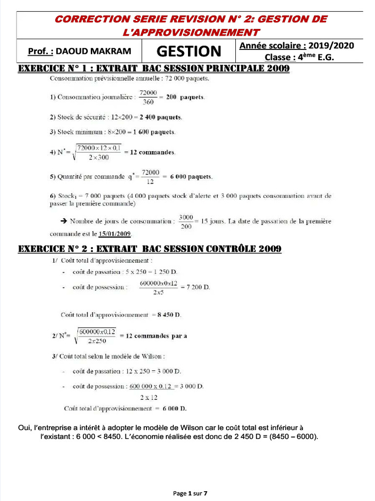 PDF Correction Serie Revision n2 Bac 2020 - Compress | PDF