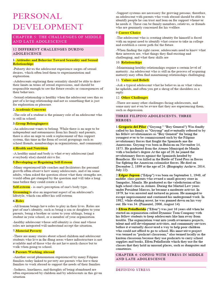 Personal Development | PDF | Stress (Biology) | Adolescence
