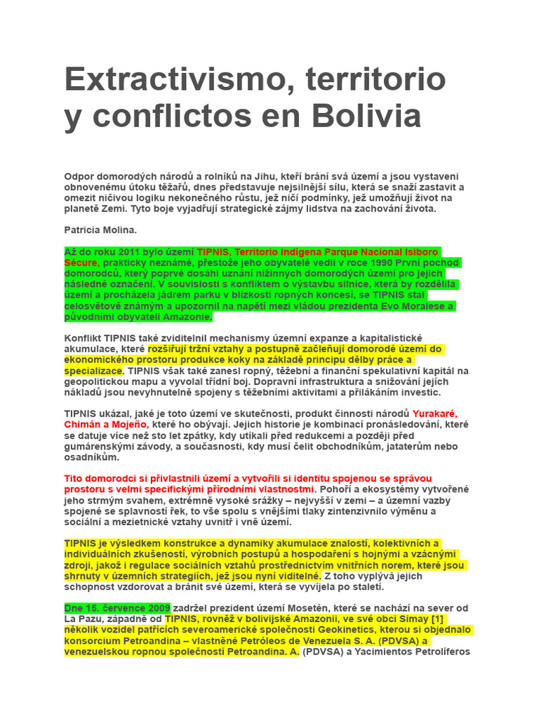 Extractivismo, territorio y conflictos en Bolivia | PDF