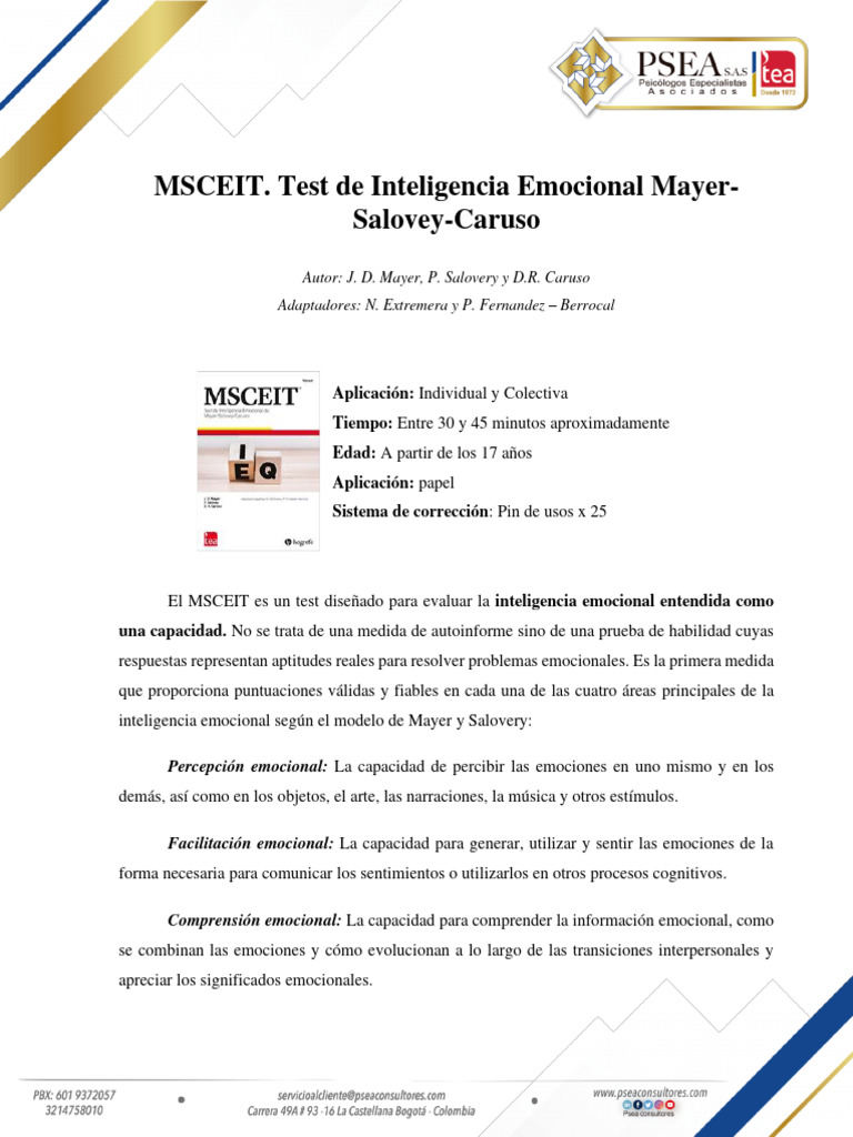 Ficha Técnica MSCEIT Test de Inteligencia Emocional Mayer - Salovey ...