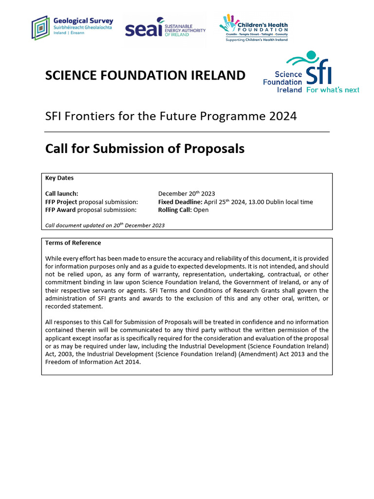 SFI Frontiers For The Future Programme 2024 Call Document 2 | PDF
