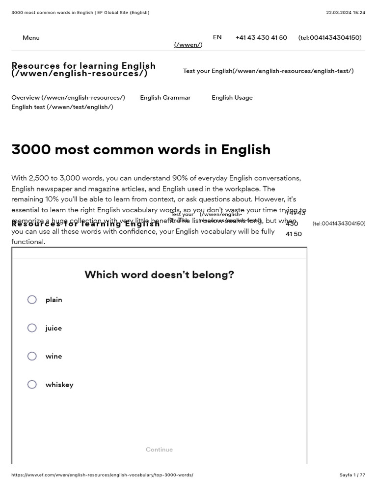 3000 Most Common Words in English - EF Global Site (English) | PDF ...