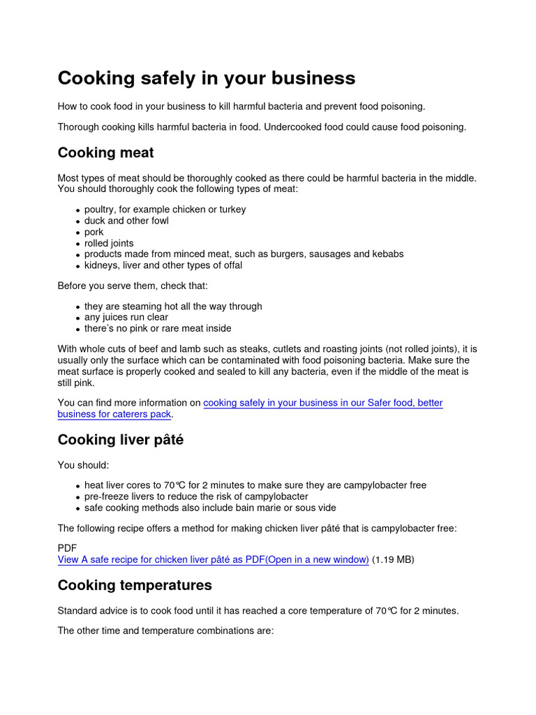 Cooking Safely in Your Business | PDF