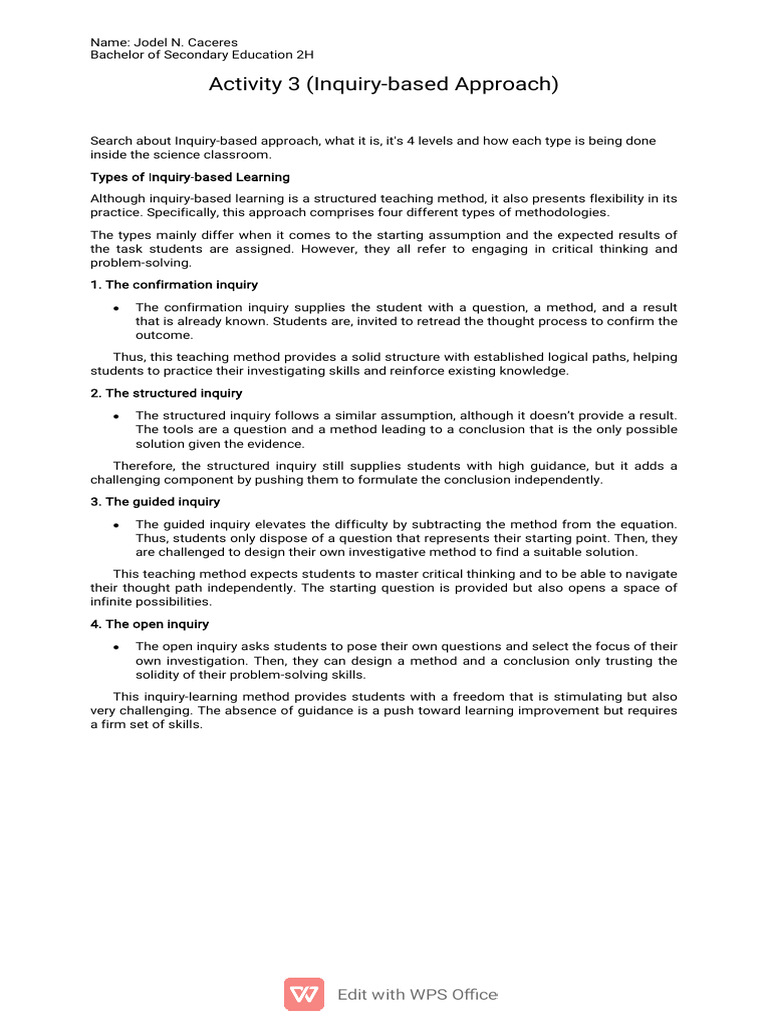 TEACHING SCIENCE - Activity 3 | PDF | Inquiry Based Learning | Learning