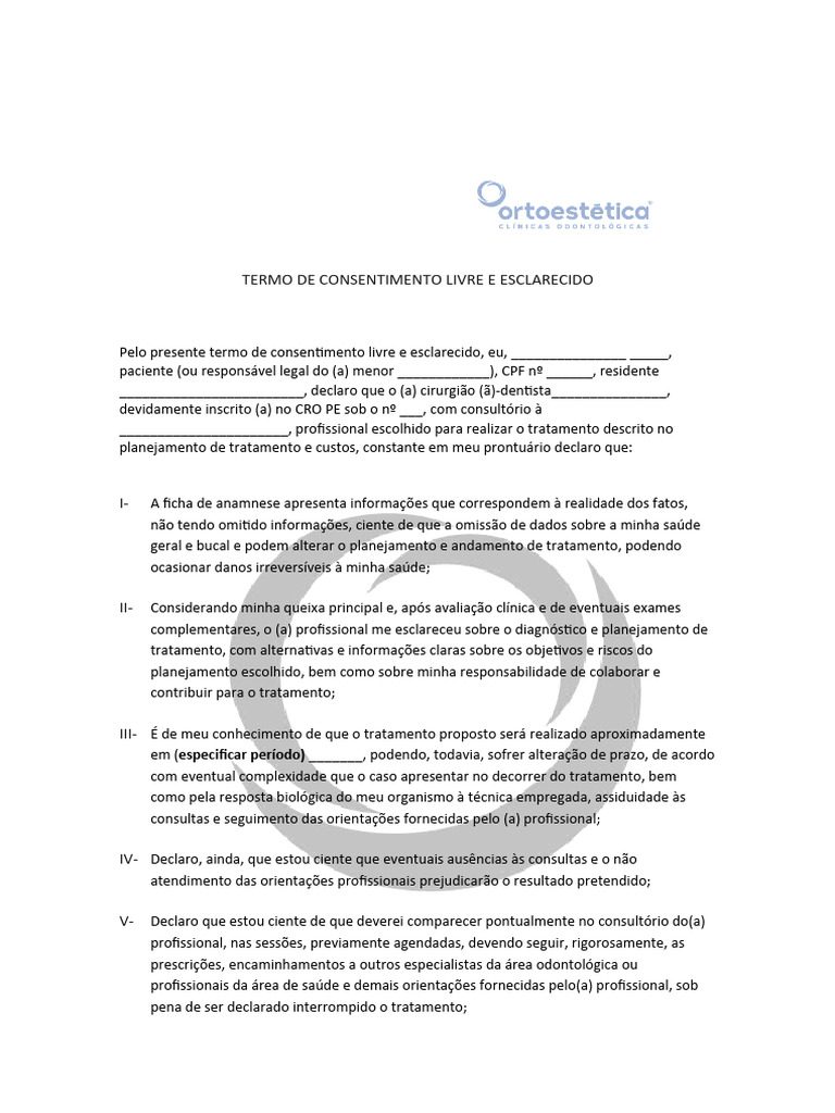 Termo de Consentimento Livre e Esclarecido | PDF | Odontologia ...