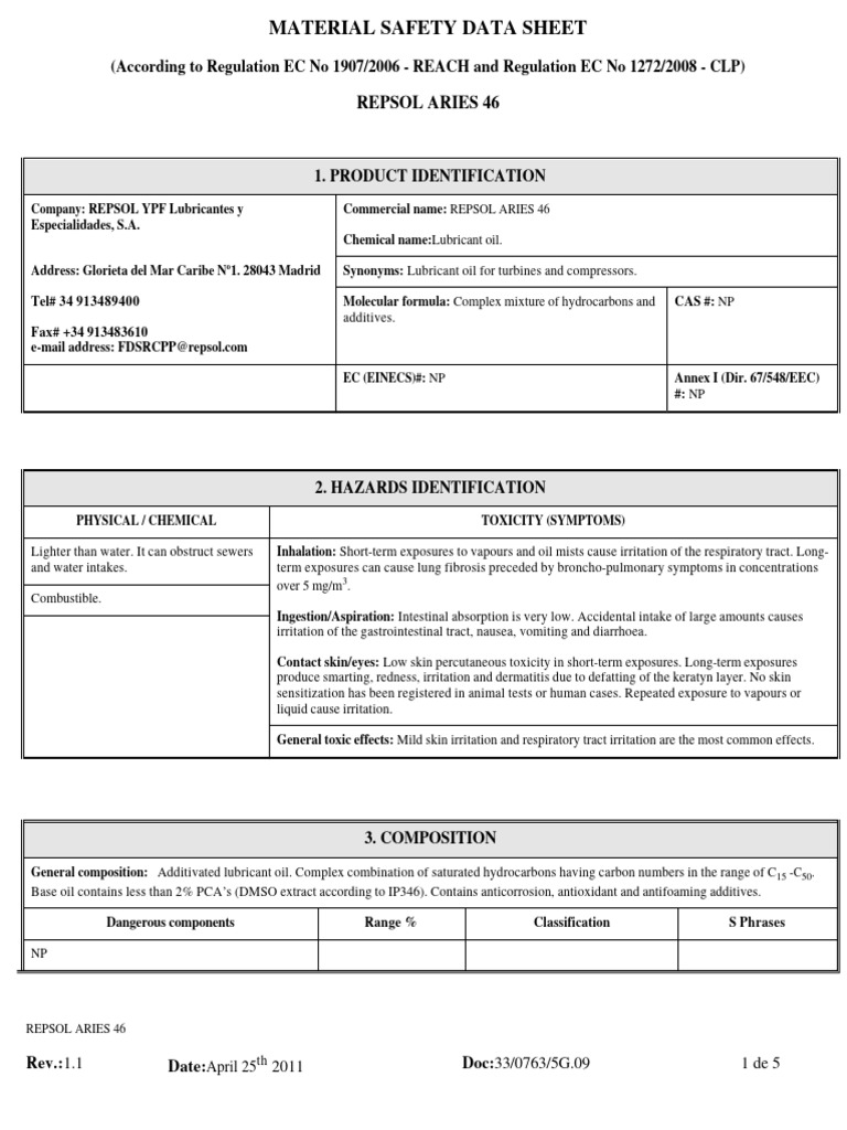 SDS RP Turbo Aries 46 | PDF | Dangerous Goods | Occupational Safety And ...