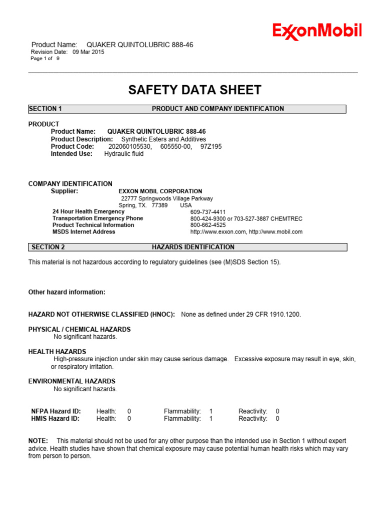 SDS Quintolubric® 888-46 | Download Free PDF | Waste Management ...