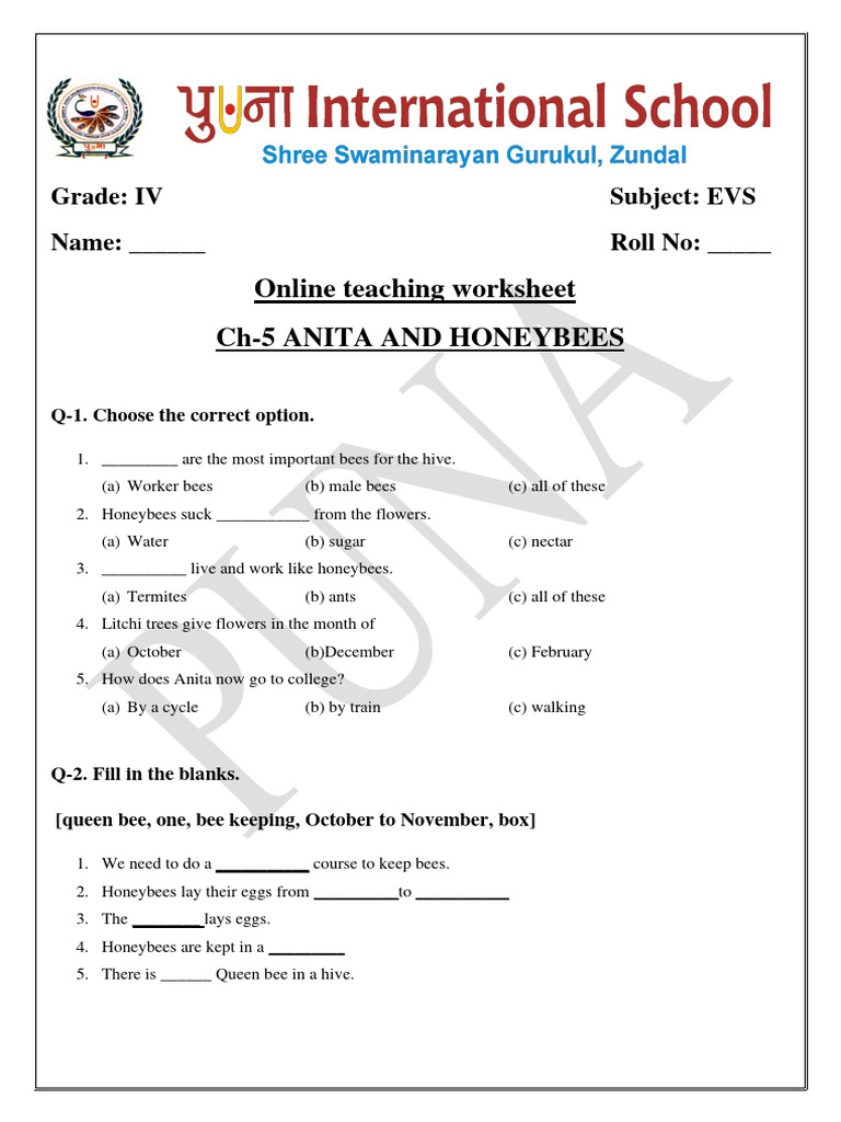 Class 4 Evs Worksheet Ch-5 Anita and Honeybees June 2020 Palak | PDF | Travel | Teaching Methods ...
