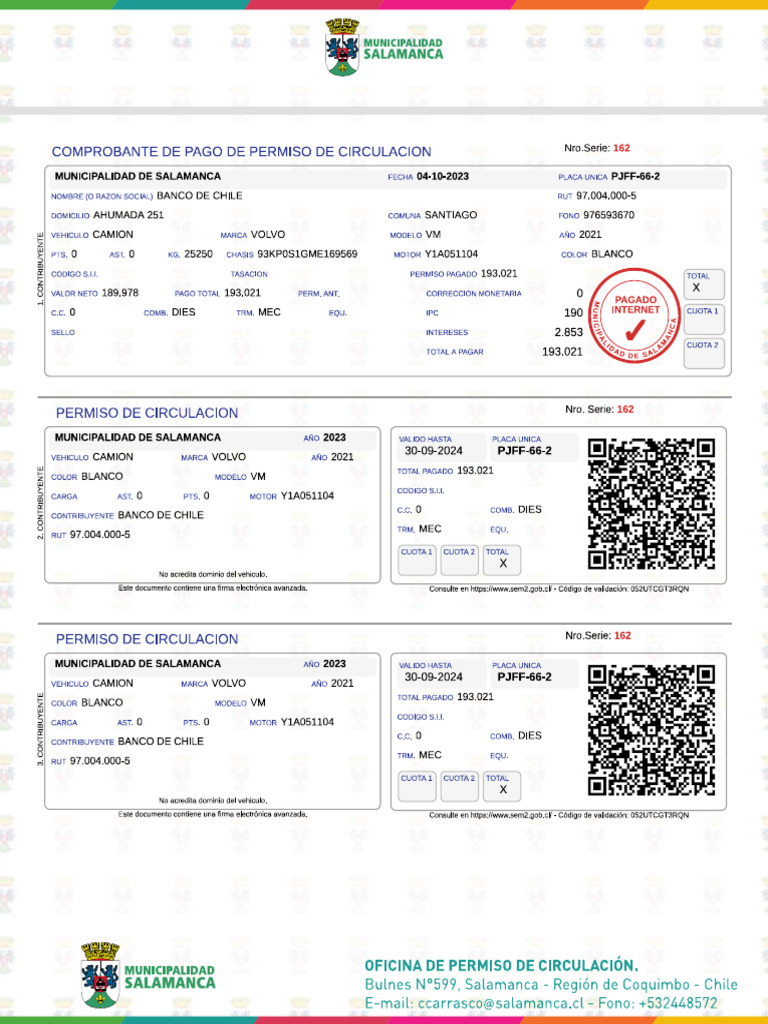 Permiso Circulacion, PJFF-66 | PDF