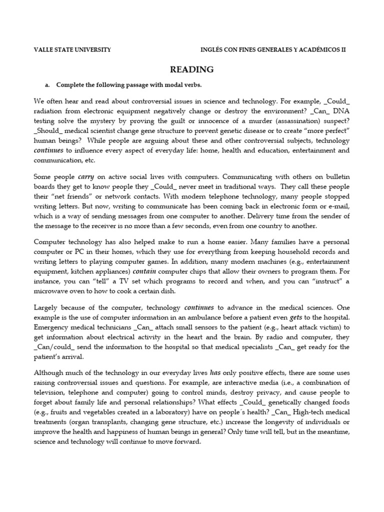 Modal Verbs READING | Download Free PDF | Science