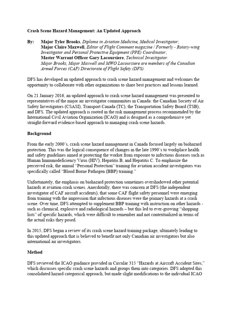 Crash Scene Hazard Identification | PDF | Hazards | Personal Protective ...