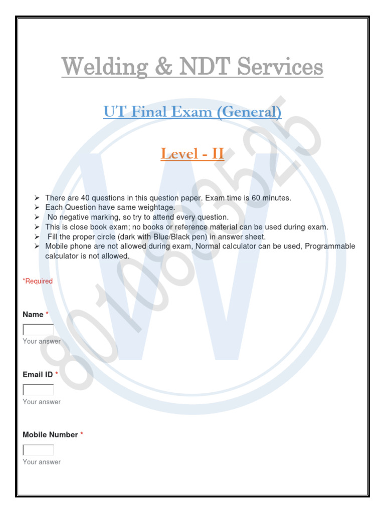 UT Final Exam Level-II (General) | PDF