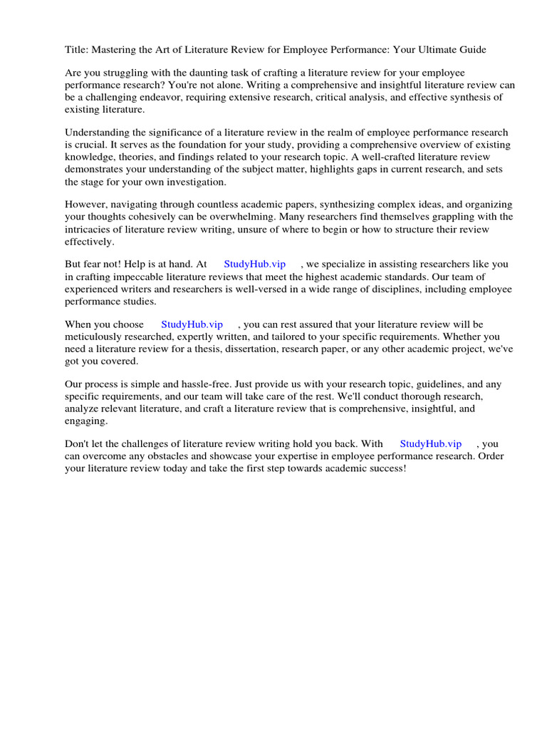 Literature Review of Employee Performance PDF | PDF | Performance Appraisal | Job Satisfaction