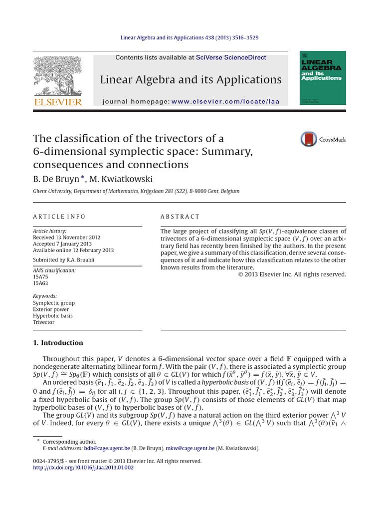 The Classification of The Trivectors of A Six-Dimensional Symplectic ...