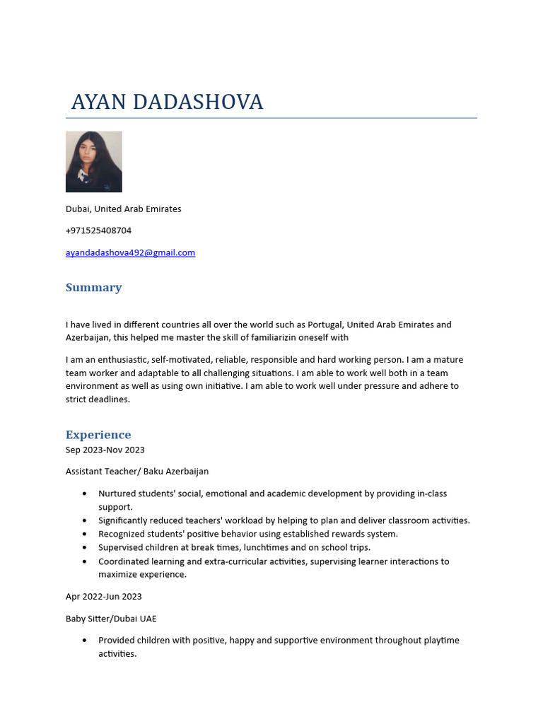 Ayan Dadashova CV | PDF | Learning | Teachers