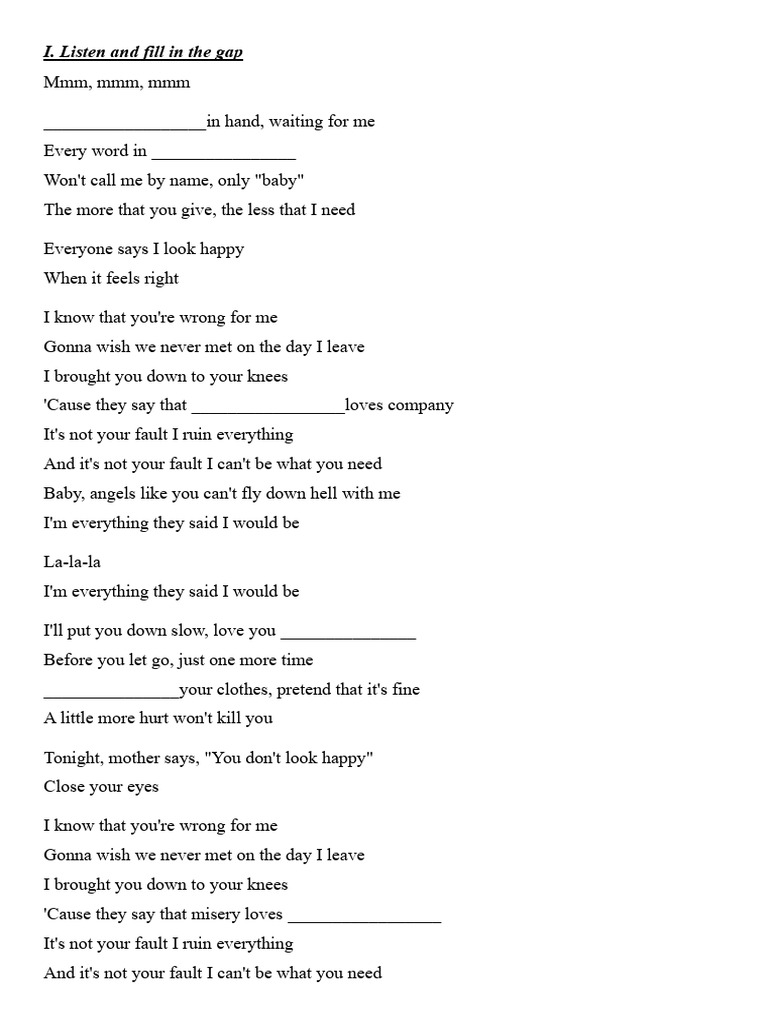 Listen and Fill in The Gap | PDF | Language Arts & Discipline | Poetry