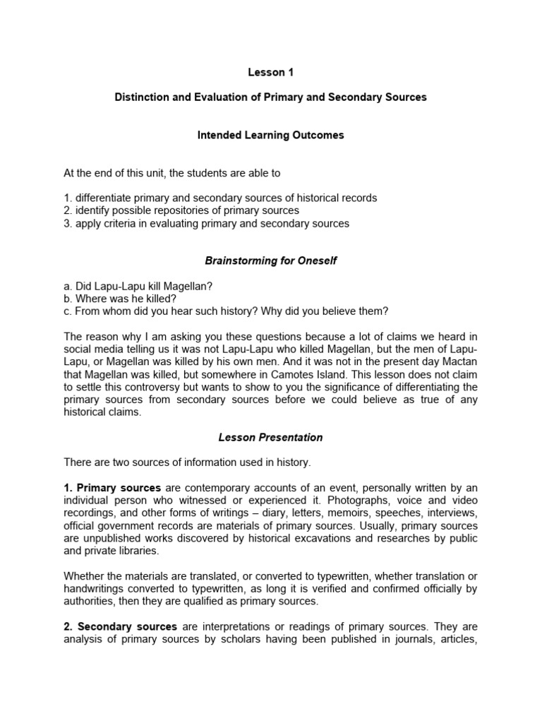 Week 3 Primary and Secondary Sources | PDF | Primary Sources