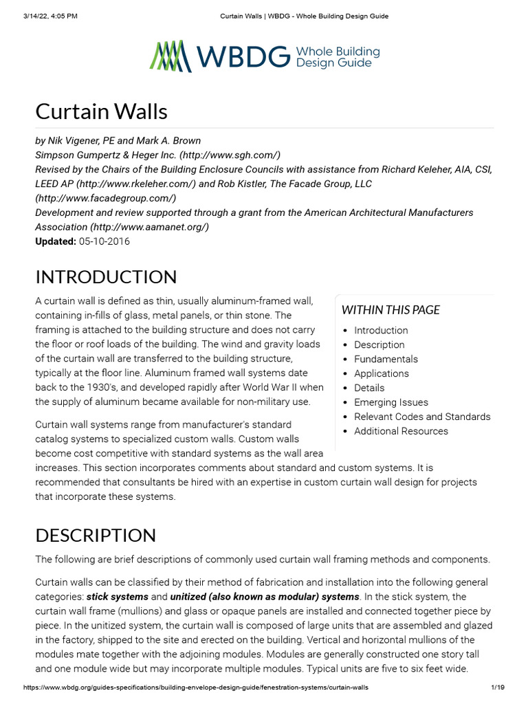 Curtain Walls - WBDG - Whole Building Design Guide | PDF