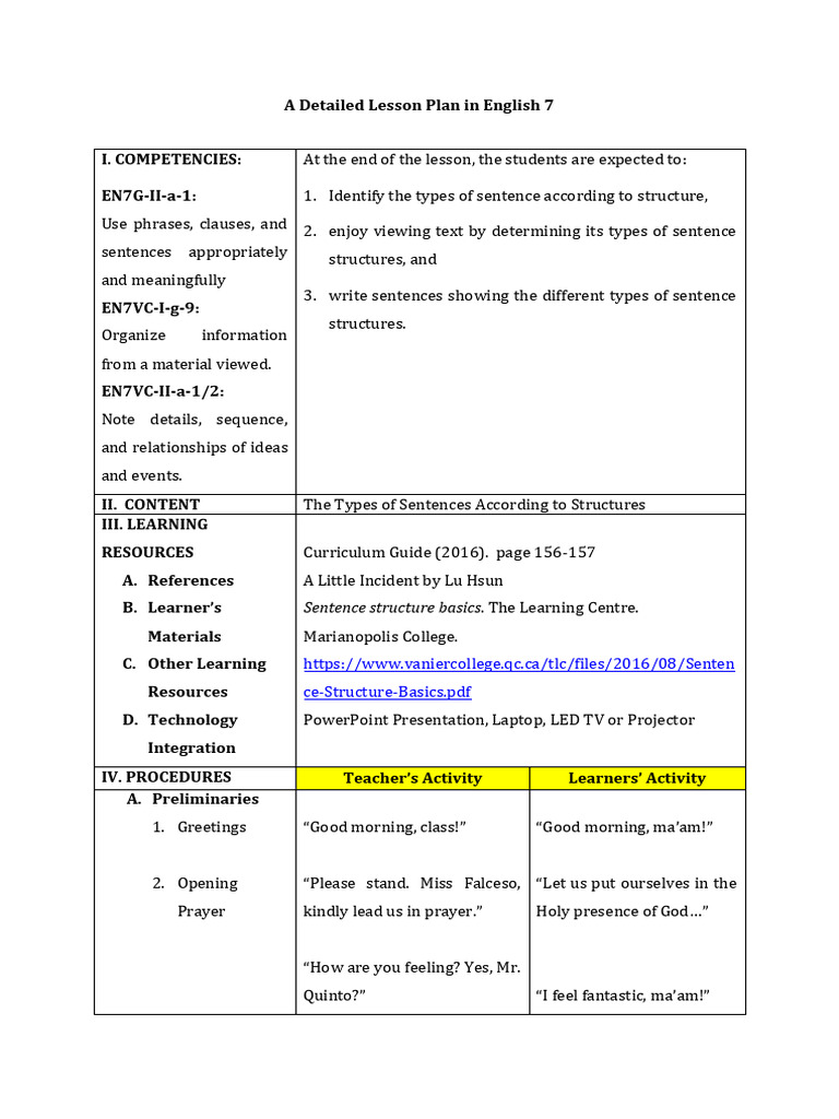 Sample 5e Lesson Plan | PDF | Sentence (Linguistics) | Language Mechanics