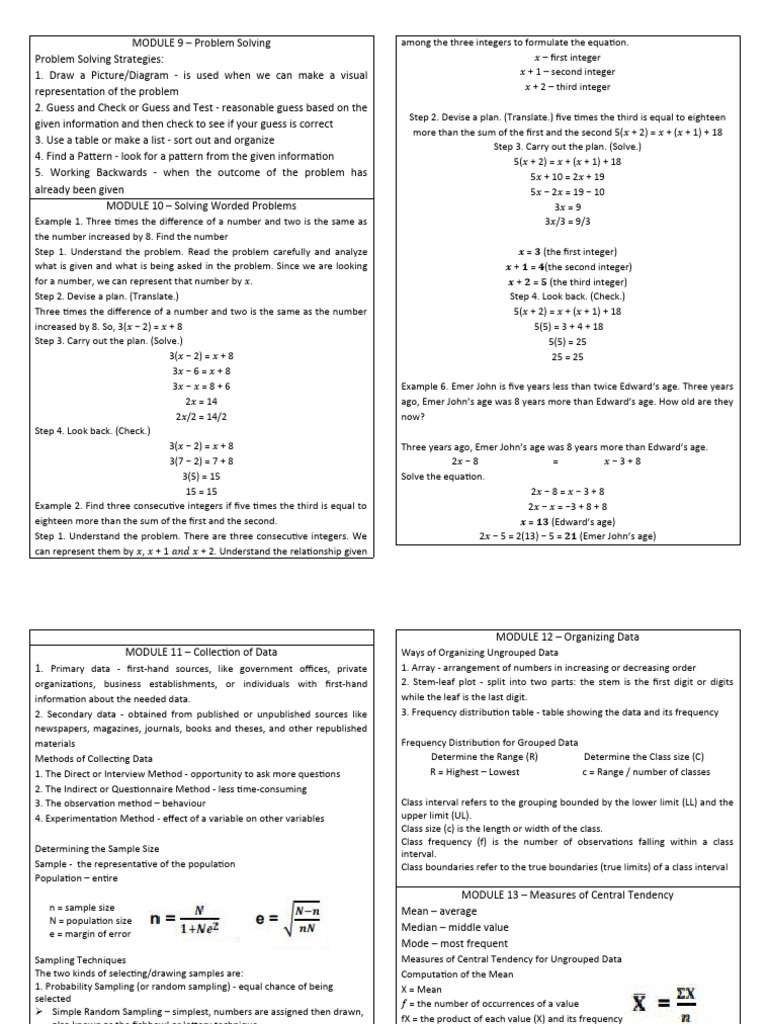 MMW Reviewer | PDF | Sampling (Statistics) | Variance