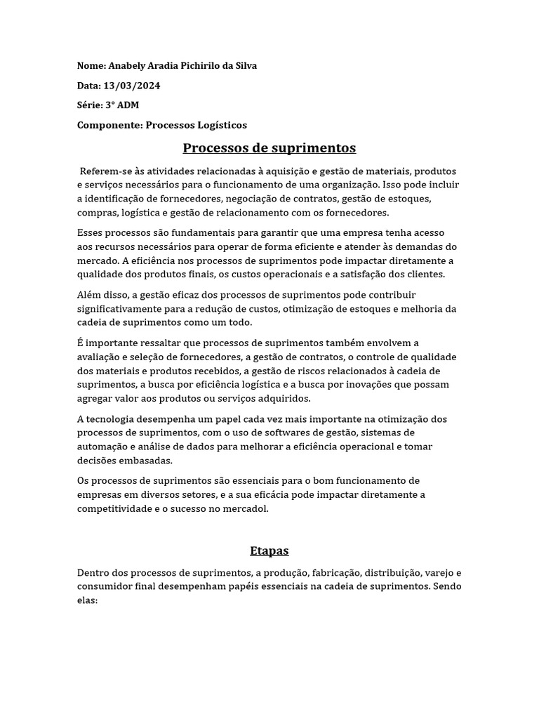 Processos Logísticos.... | PDF