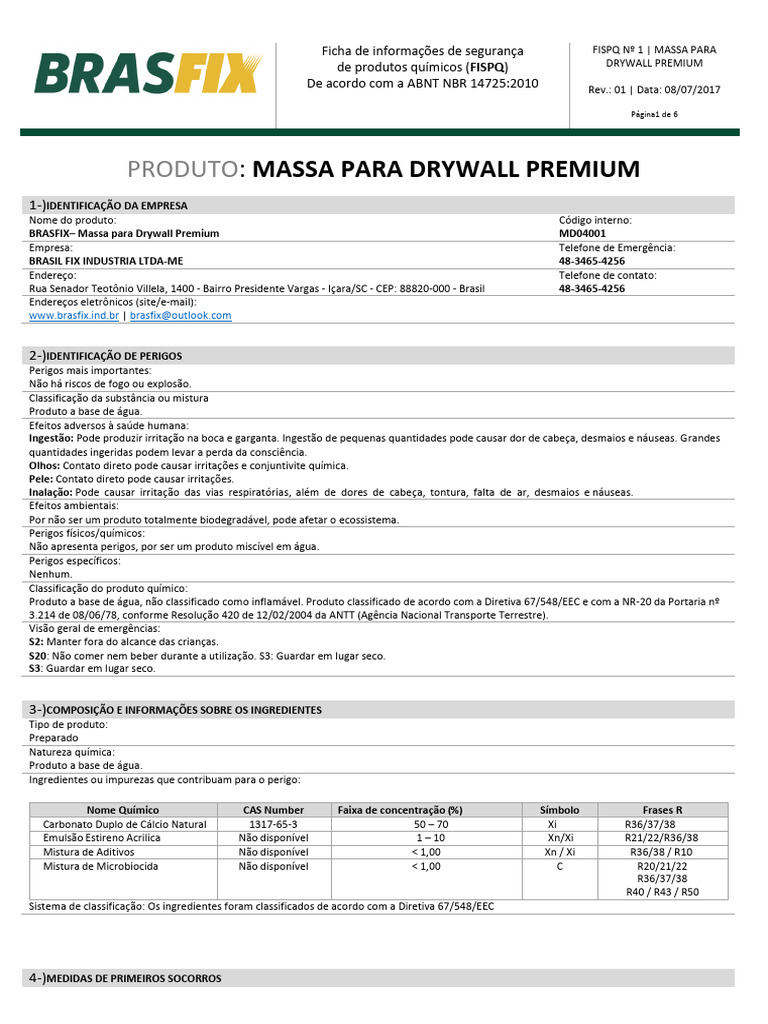 Massa para Drywall Brasfix | PDF