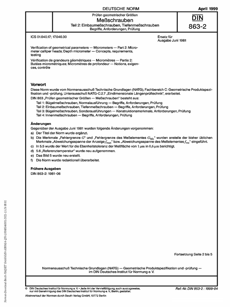 DIN 0863-2 Messschrauben_1999-04 | PDF
