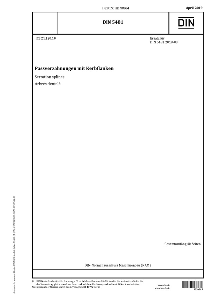 DIN 5481 Passverzahnungen Mit Kerbflanken | PDF