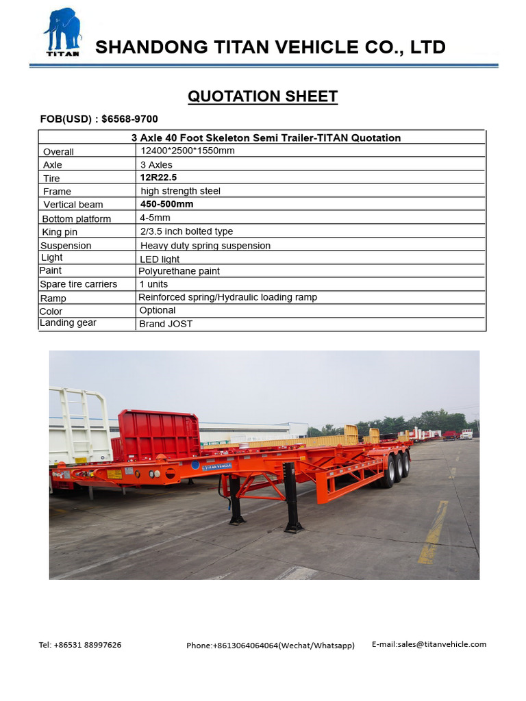 3 Axle 40 Foot Skeleton Trailer - Quotation | Download Free PDF | Axle ...