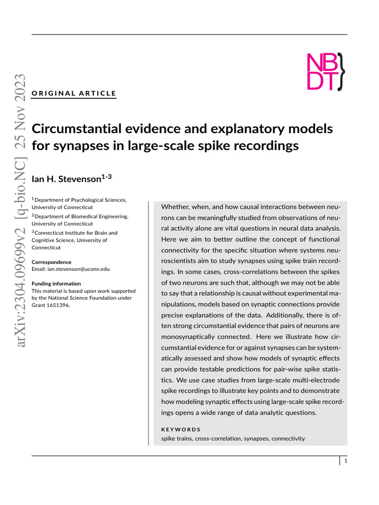 Explanatory Models For Synapses in Alrge-Scale Spike Recordings | PDF ...