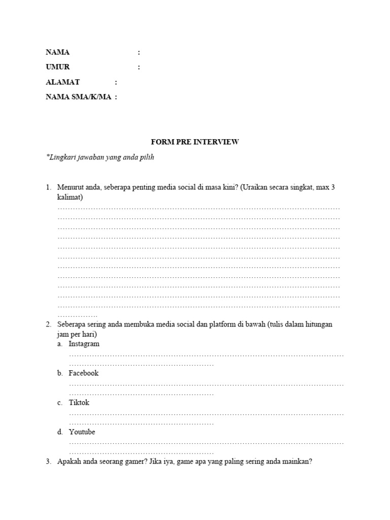 FORM PRE INTERVIEW | PDF