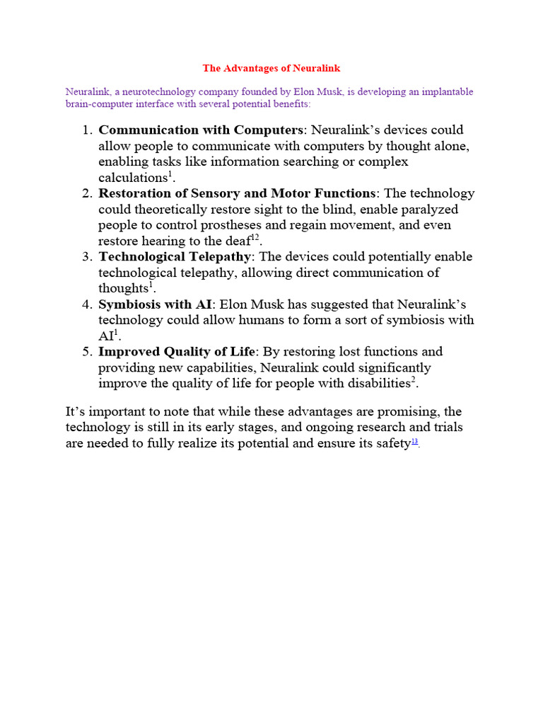 Benefits of Neuralink Technology | PDF | Computers