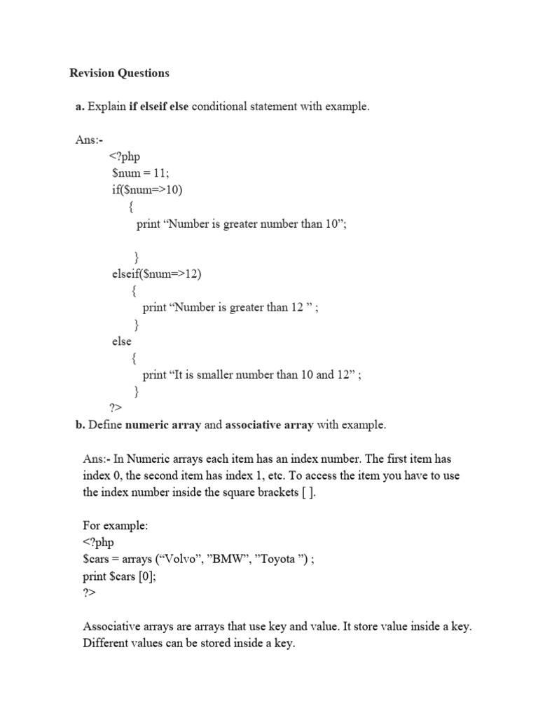 Revision Answer1 1 | PDF | Php | Control Flow Revision Answer1 1 | PDF | Php | Control Flow