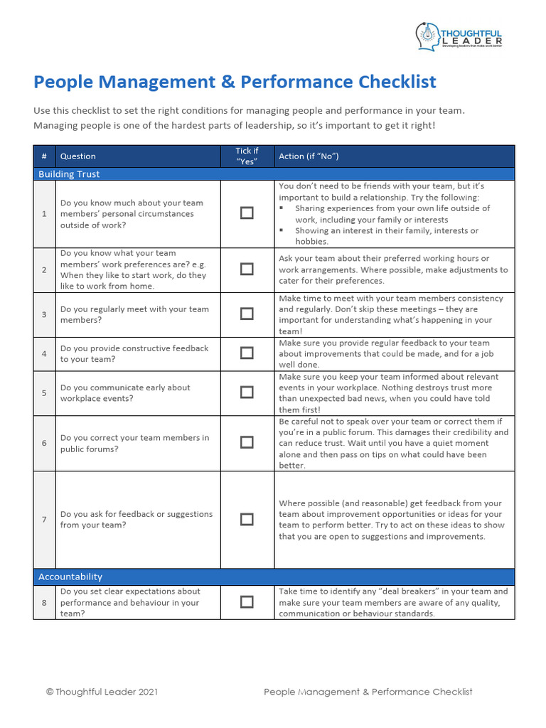 People Management & Performance Checklist | PDF