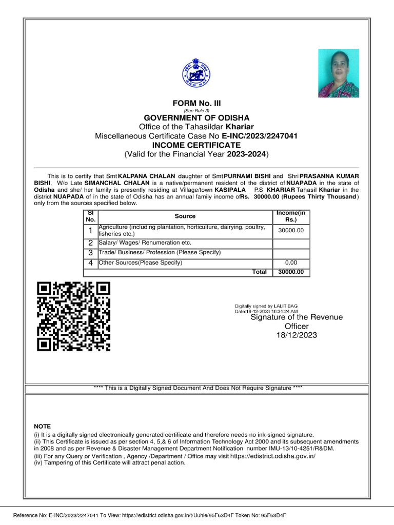 Income Certificate | PDF