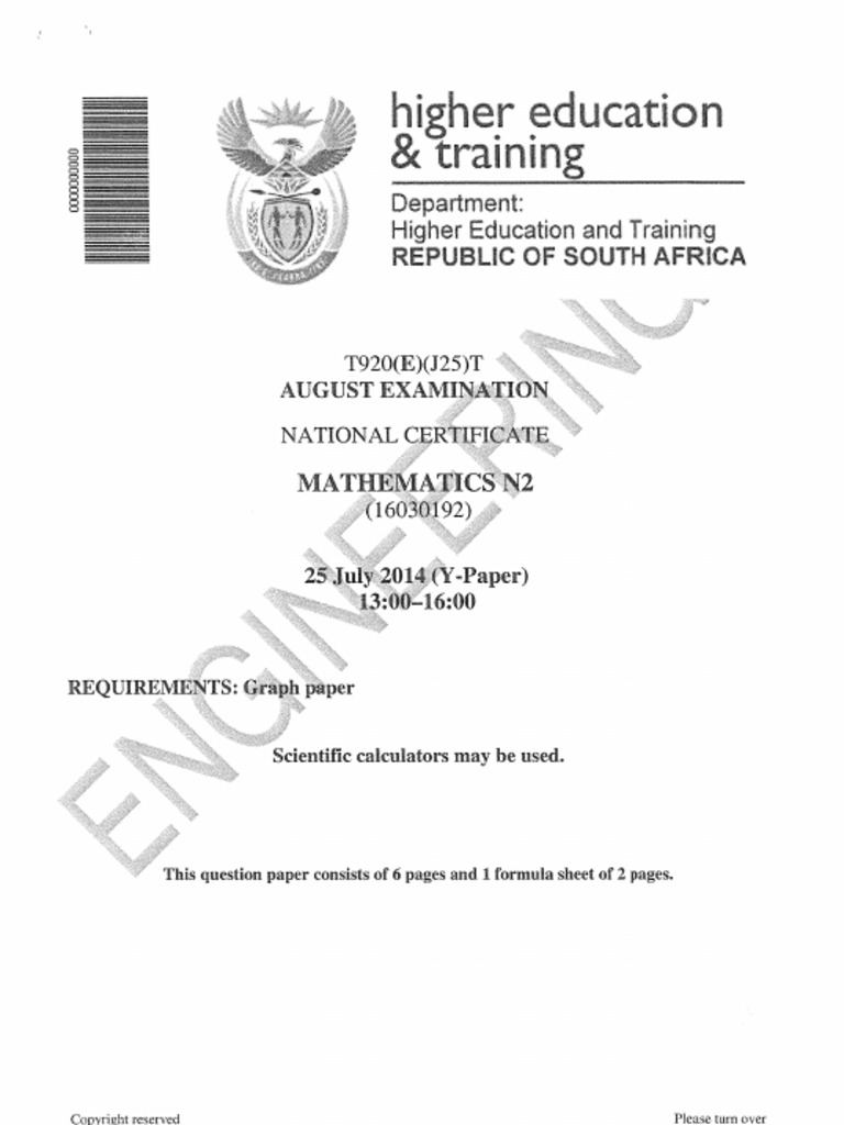 N2 Mathematics July 2014 | PDF