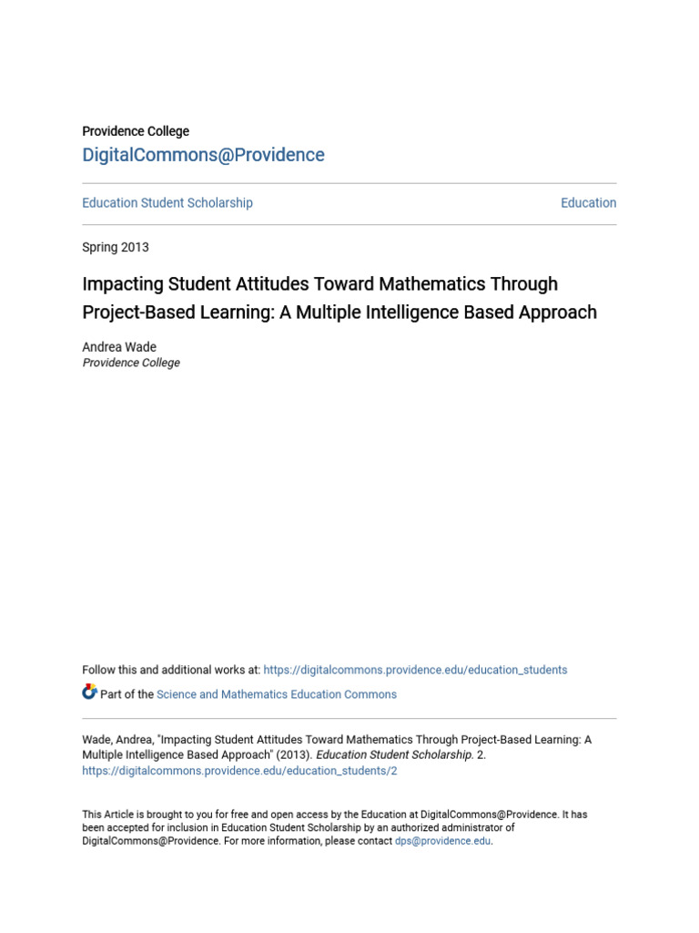 Impacting Student Attitudes Toward Mathematics Through Project-Ba | PDF | Project Based Learning ...