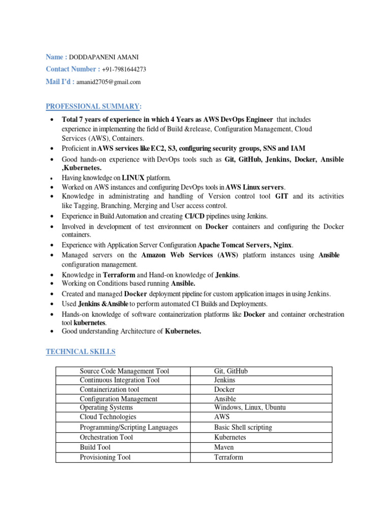 Amani Resume 7 Yrs | PDF | Amazon Web Services | Cloud Computing
