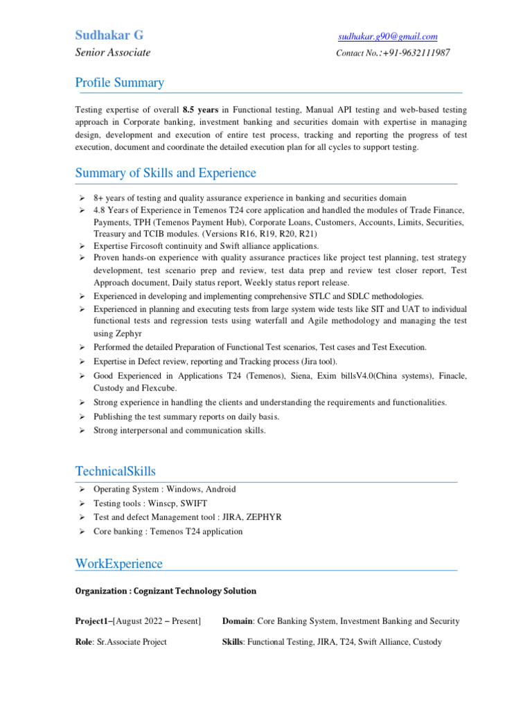 Sudhakar Resume | PDF | Banks | Investment Banking