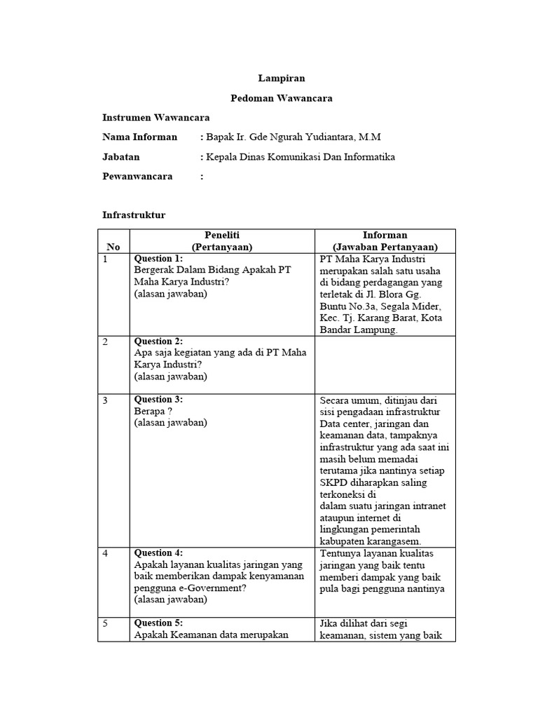 Contoh Framework Wawancara | PDF