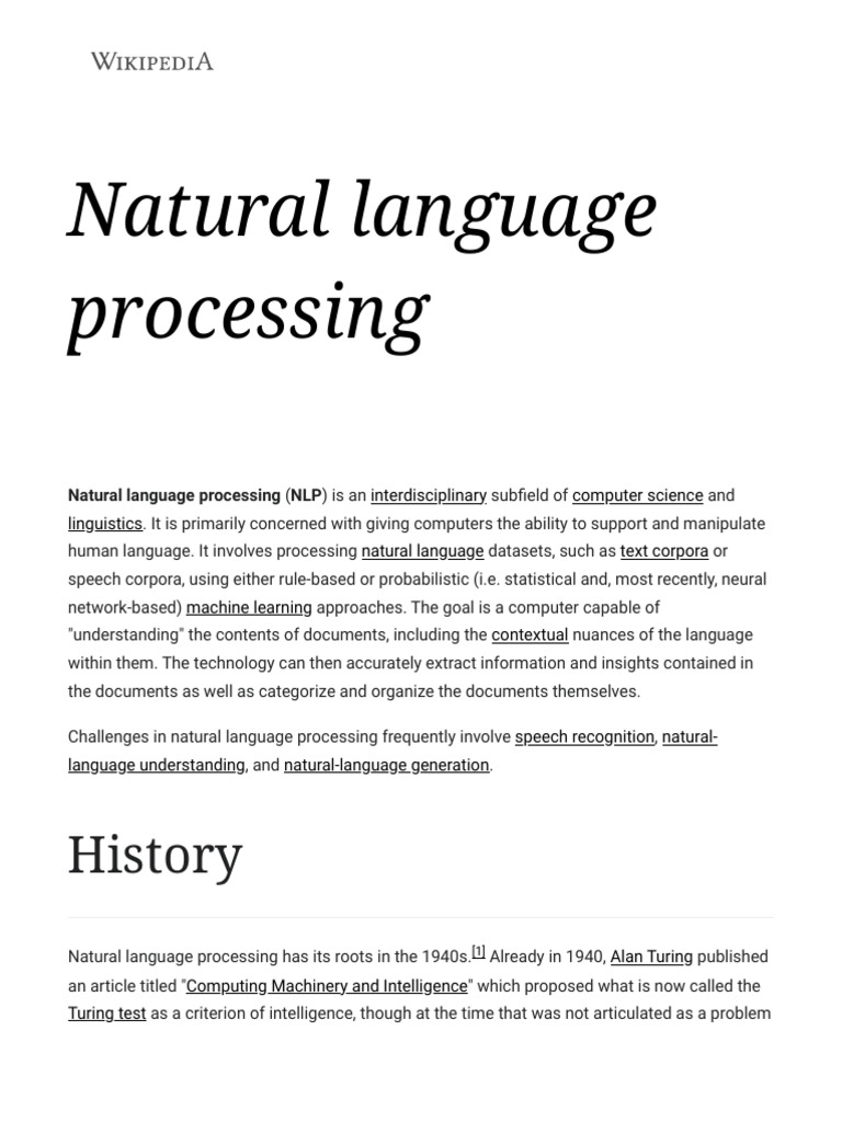 Natural Language Processing - Wikipedia | PDF | Grammar | Artificial ...