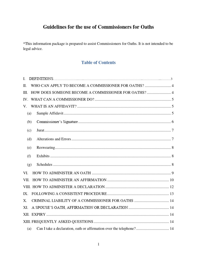 Commissioner for Oaths Guide | PDF | Affidavit | Notary Public