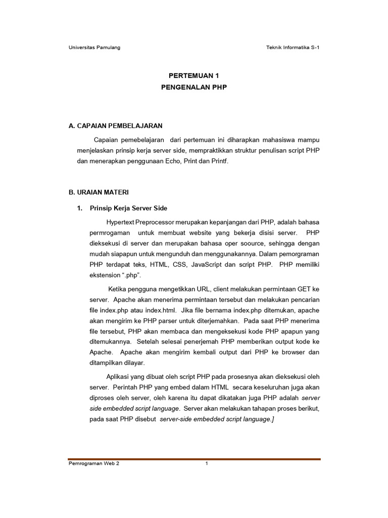Pengenalan PHP untuk Pemrograman Web | PDF