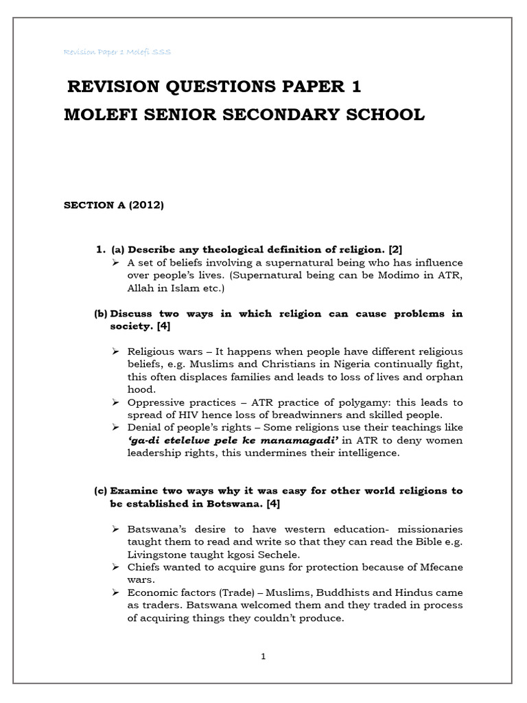 Revision Paper 1 Molefi Sss | PDF | Reincarnation | Soul