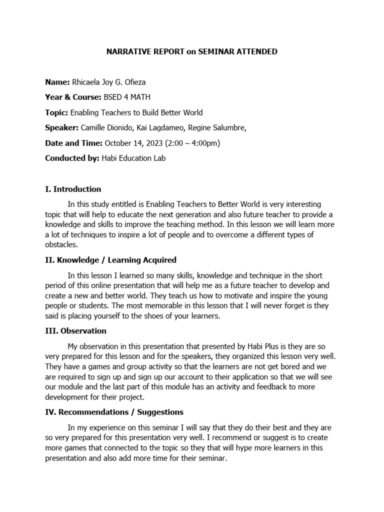 NARRATIVE-REPORT Sample | PDF