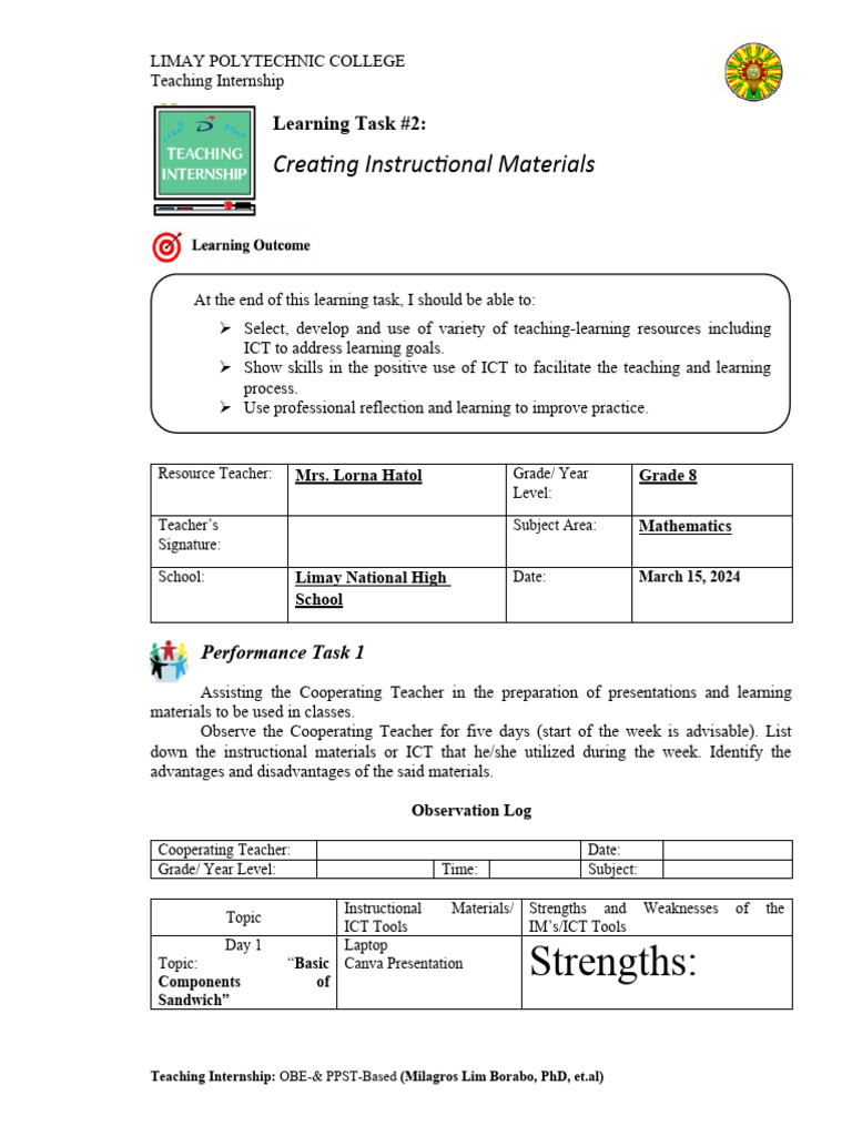 Learning Task 2 Creating Instructional Materials | PDF | Educational Technology | Pedagogy
